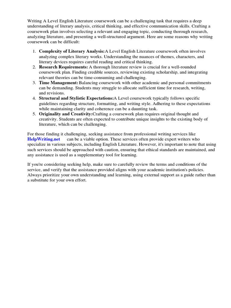 A Level English Literature Coursework Plan | PDF | Critical Thinking ...