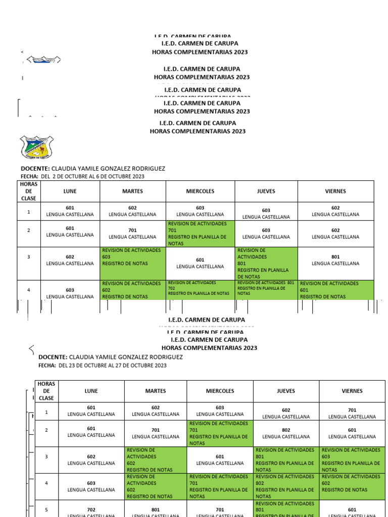 COMPLEMENTARIAS 3er PERIODO CLAUDIA YAMILE GONZALEZ. | PDF