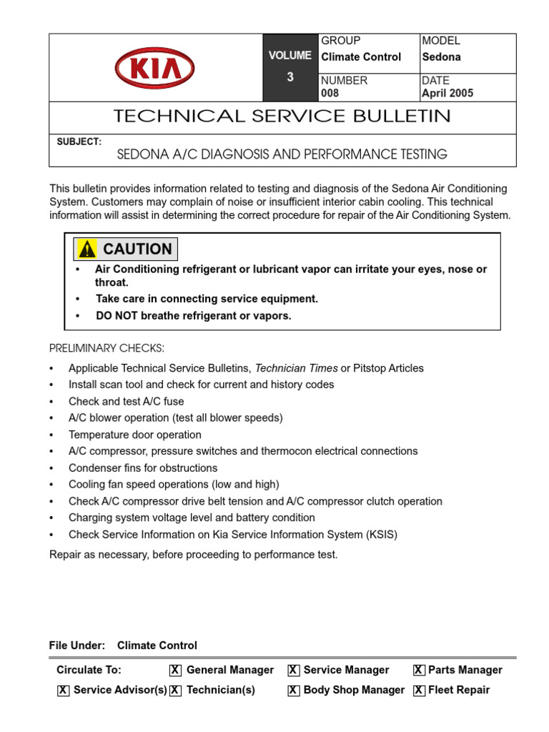 Kia Carnival KV TSB008 | PDF | Air Conditioning | Belt (Mechanical)