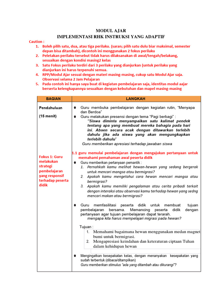 RPP Instruksi Adaptif | PDF