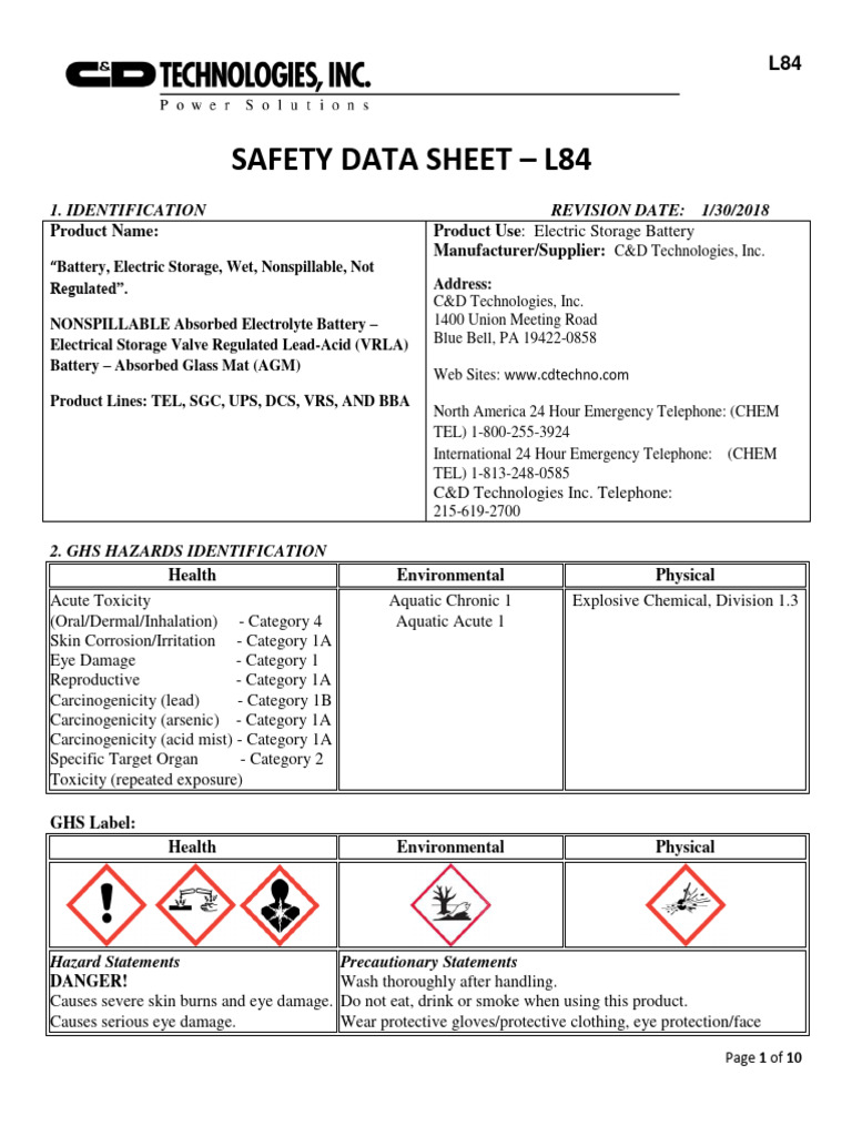 C&D MSDS | PDF | Toxicity | Chemistry