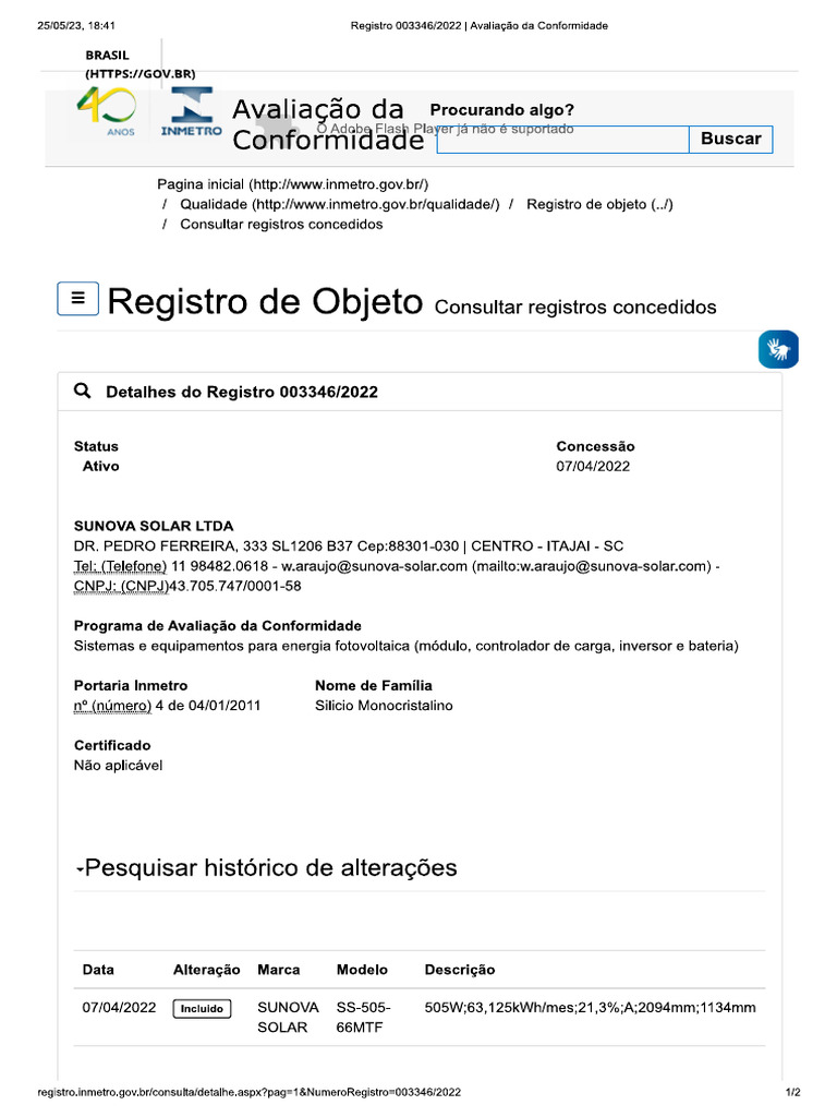 04 - INMETRO - Modulo Sunova 560W | PDF