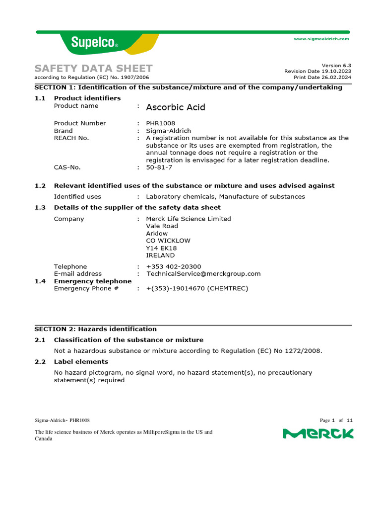 Ascorbic Acid | PDF | Dangerous Goods | Chemistry