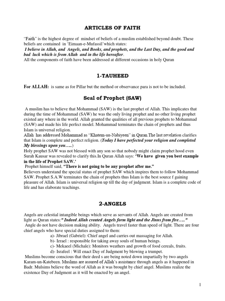 Articles of Faith | PDF | Prophets And Messengers In Islam | Muhammad