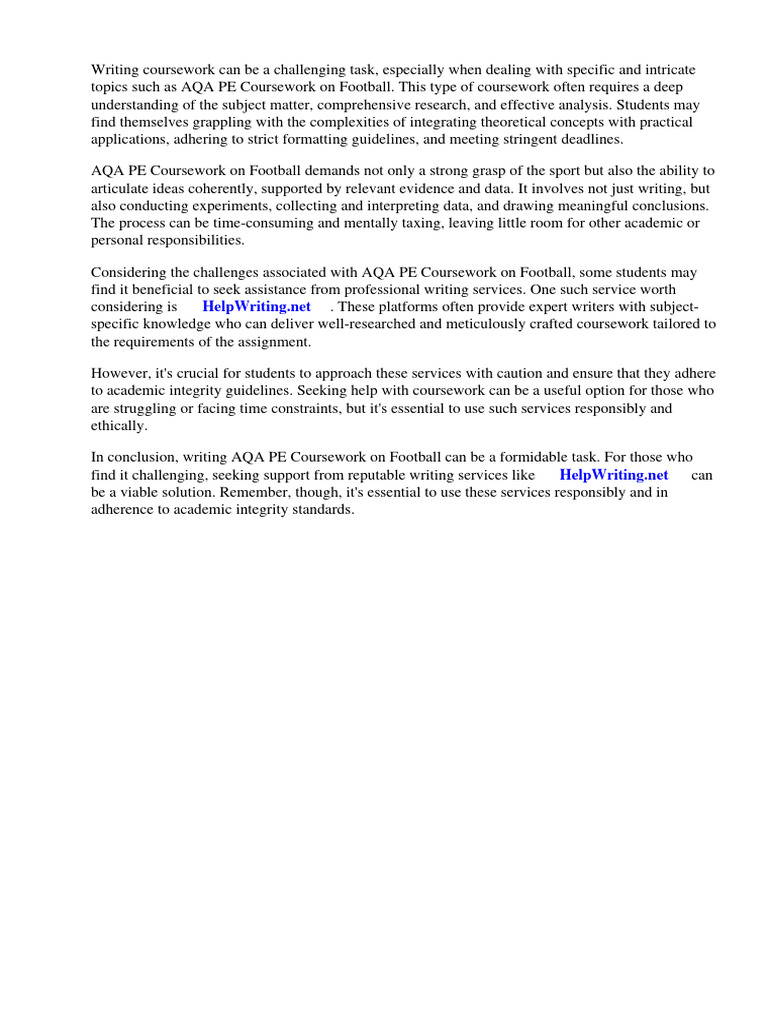 Aqa Pe Coursework Football | PDF | Physical Fitness Aqa Pe Coursework Football | PDF | Physical Fitness