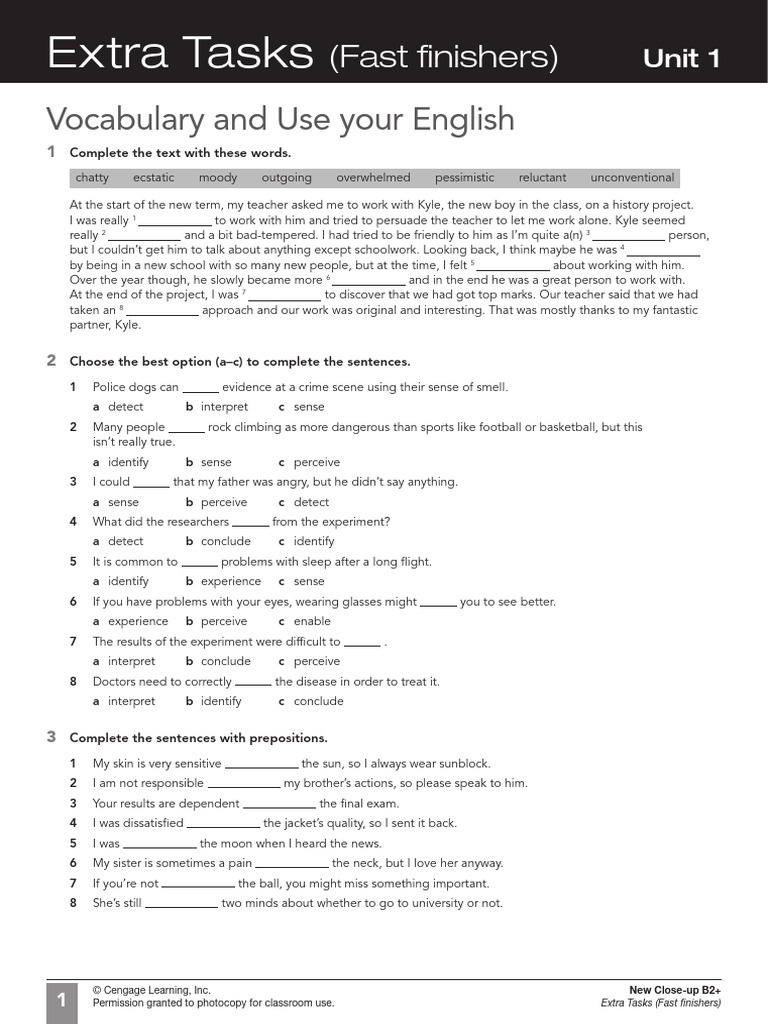 Ncu B2plus Extra Tasks FF U1 | PDF | Senses