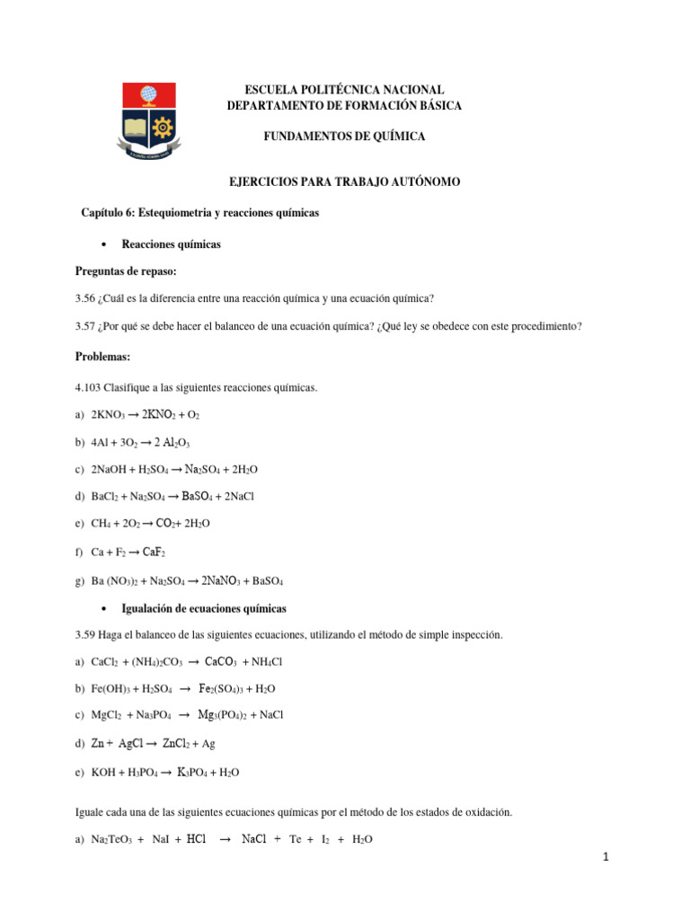 Capítulo 6. Ejercicios para Trabajo Autónomo - Deber 07 | PDF | Combustión | Sustancias químicas