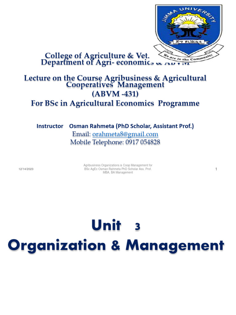 2 Agri Business & COOP MGT Units 3, 4 For AGEC BSC 2023 24 | Download ...