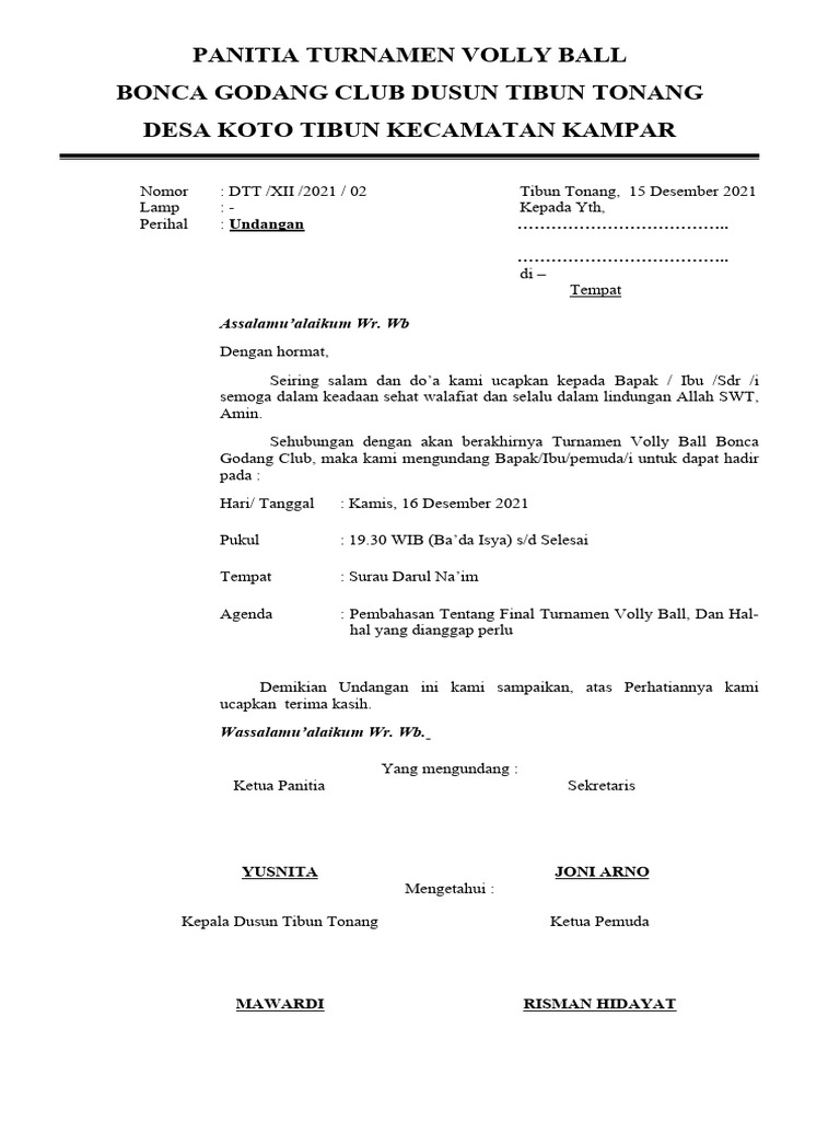 Undangan Final Turnamen Volly Ball | PDF