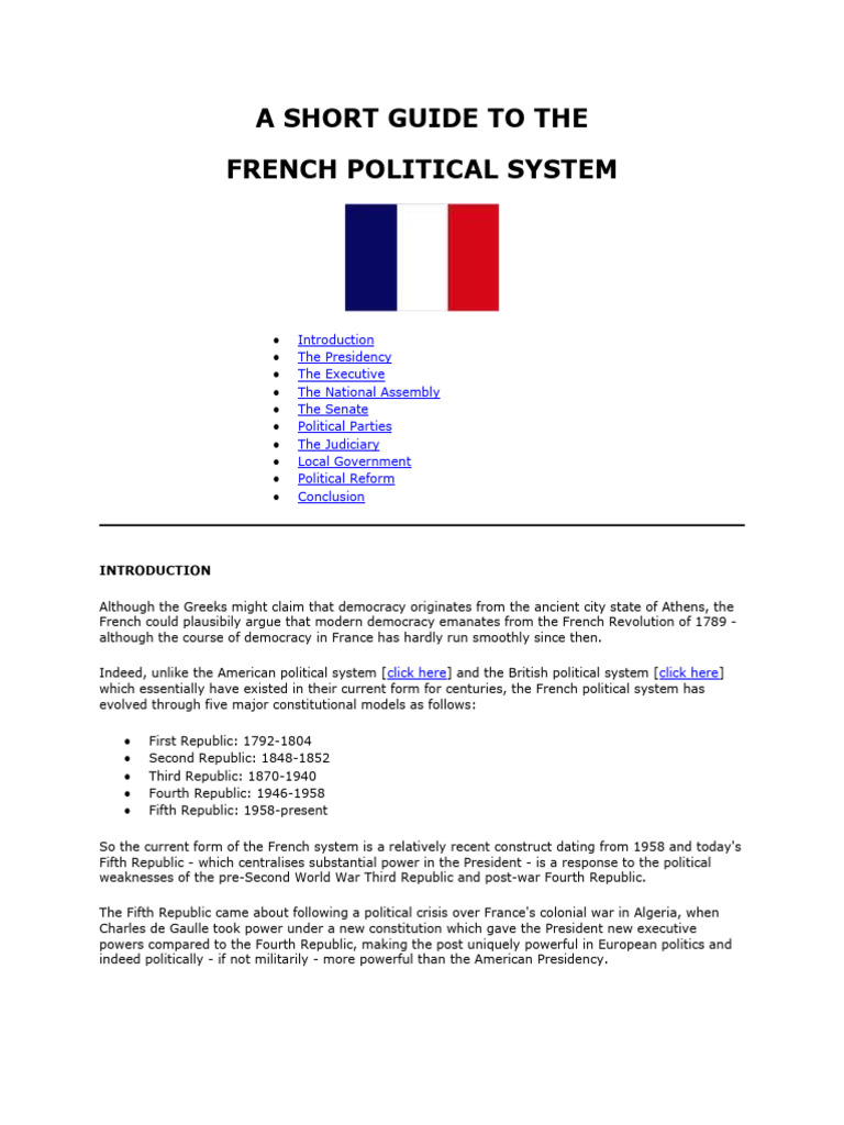 A SHORT GUIDE TO THE French Political System | PDF | Presidents Of The ...