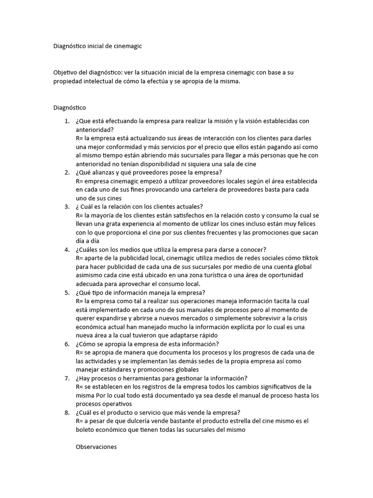 Diagnóstico de Cinemagic: Estrategias y Retos | PDF | Business | Economias