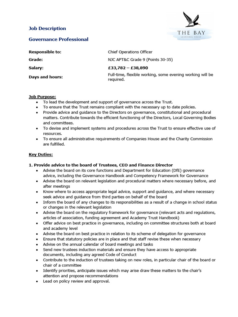 Governance Professional Job Description | PDF | Board Of Directors ...
