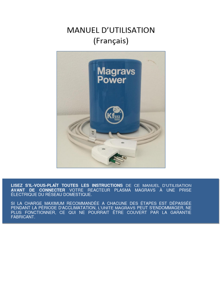 Guide d'utilisation du réacteur Plasma MAGRAVS | PDF | Prise électrique ...