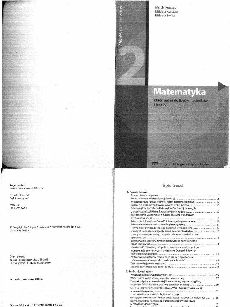Matematyka 2 Poziom Rozszerzony Zbiór Zadań - Kurczab | PDF