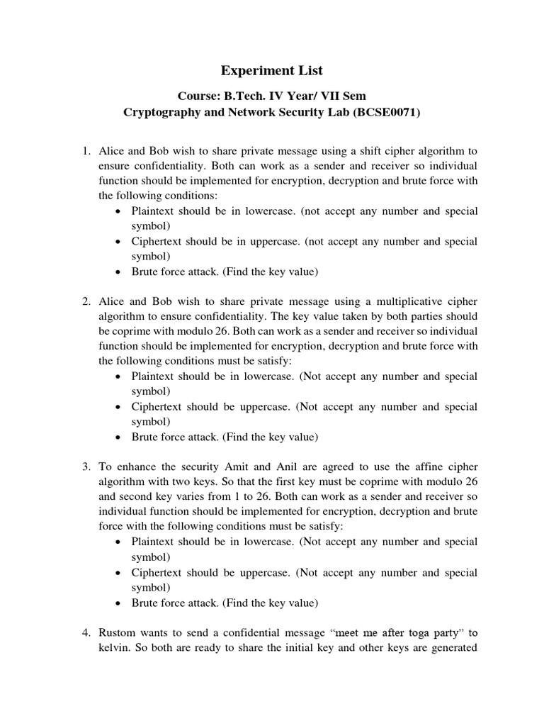 Experiment List CNS LAB 11 | PDF | Public Key Cryptography | Encryption