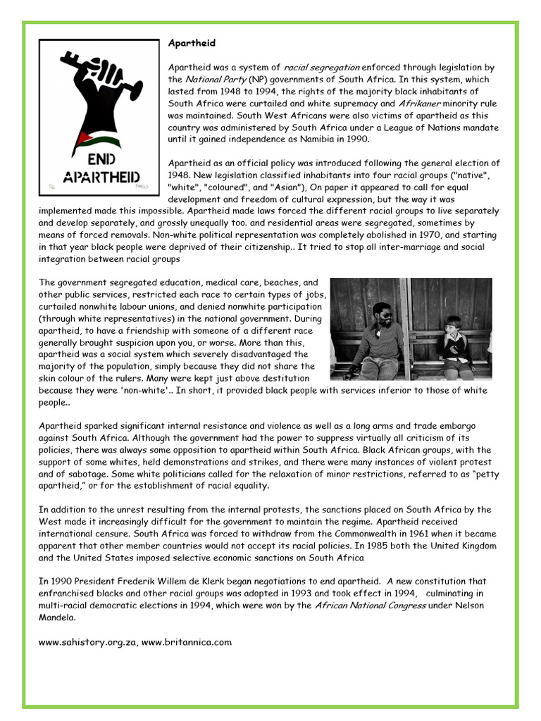 Apartheid Reading Comprehension Exercises - 115403 | PDF | Apartheid ...