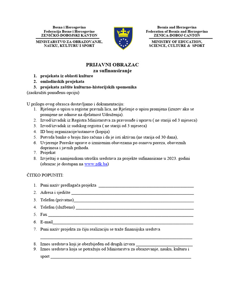 Prijavni Obrazac Za 2024 Godinu | PDF