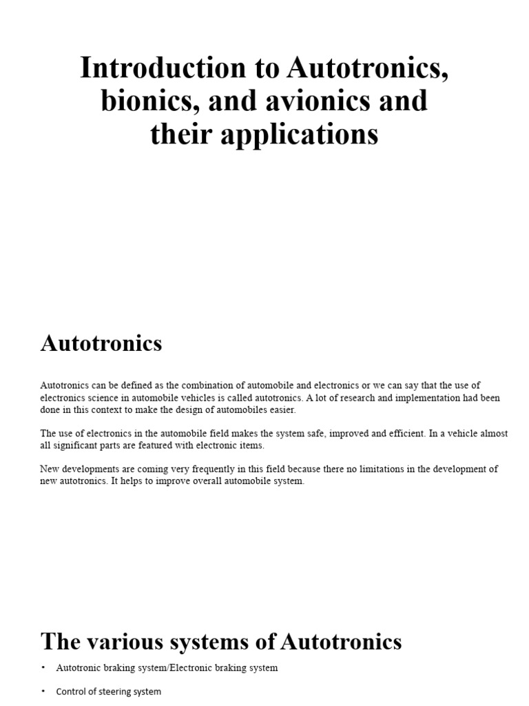 Introduction To Autotronics, Bionics, and Avionics and Their Applications | PDF