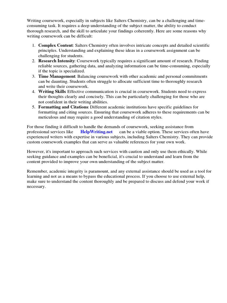 Salters Chemistry Coursework Example | PDF | Chemical Bond | Ion