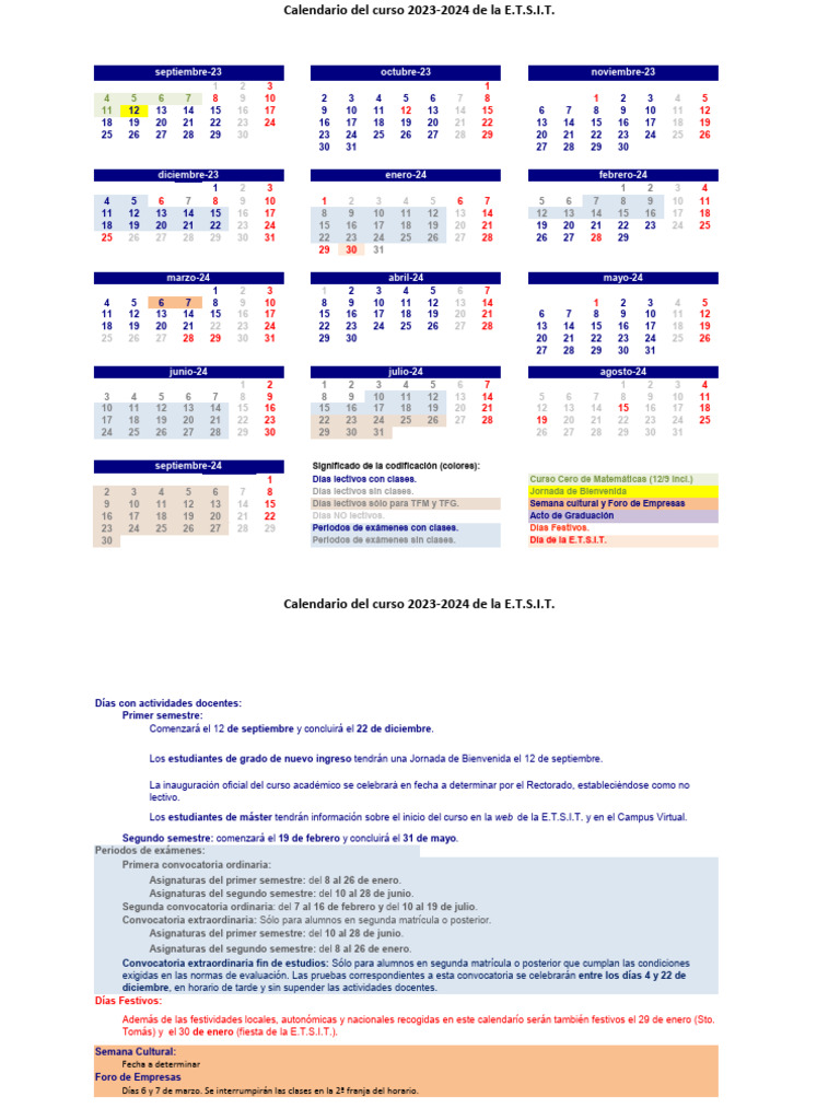 Calendario Academico ETSIT 2023-2024 v6 | PDF