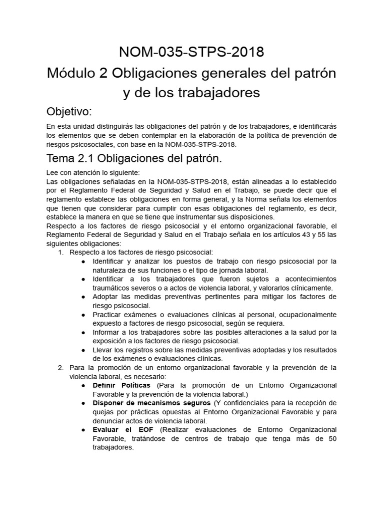 Módulo 2 NOM-035-STPS-2018 | Descargar gratis PDF | Violencia | Sicología