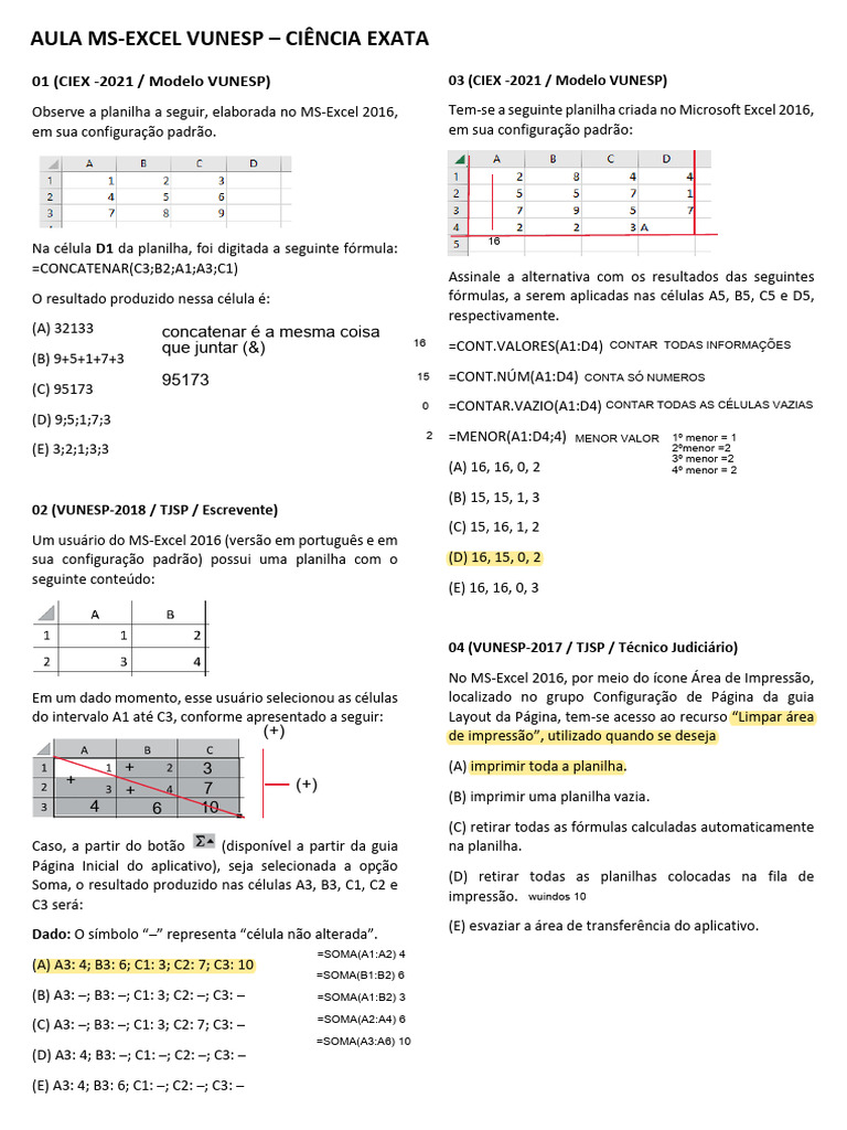 Aula MS-Excel Vunesp | PDF | Microsoft Office | Informática