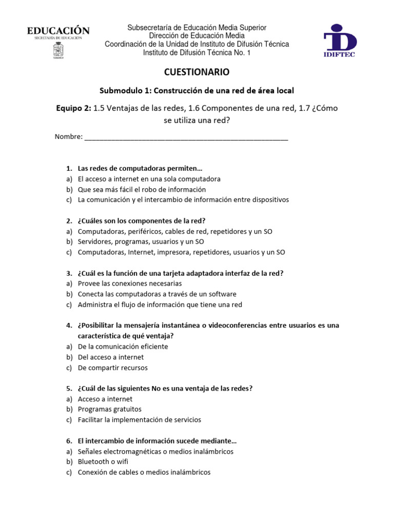CUESTIONARIO | PDF | Red de computadoras | Internet