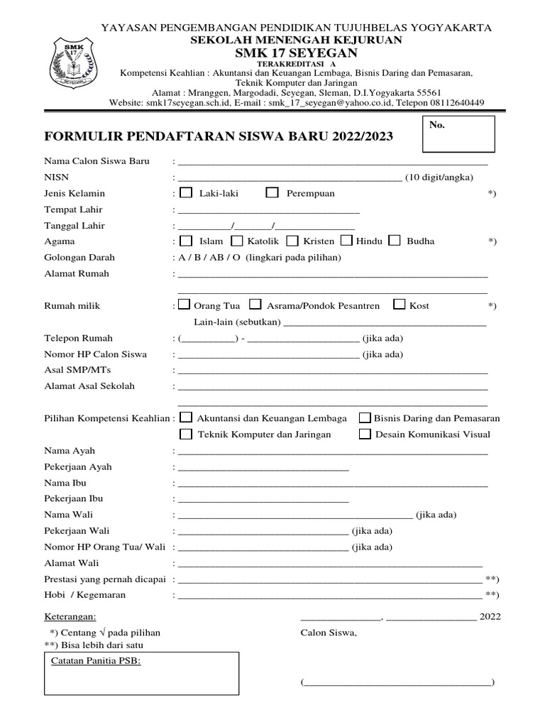 Formulir PPDB Ta 2022 2023 | PDF