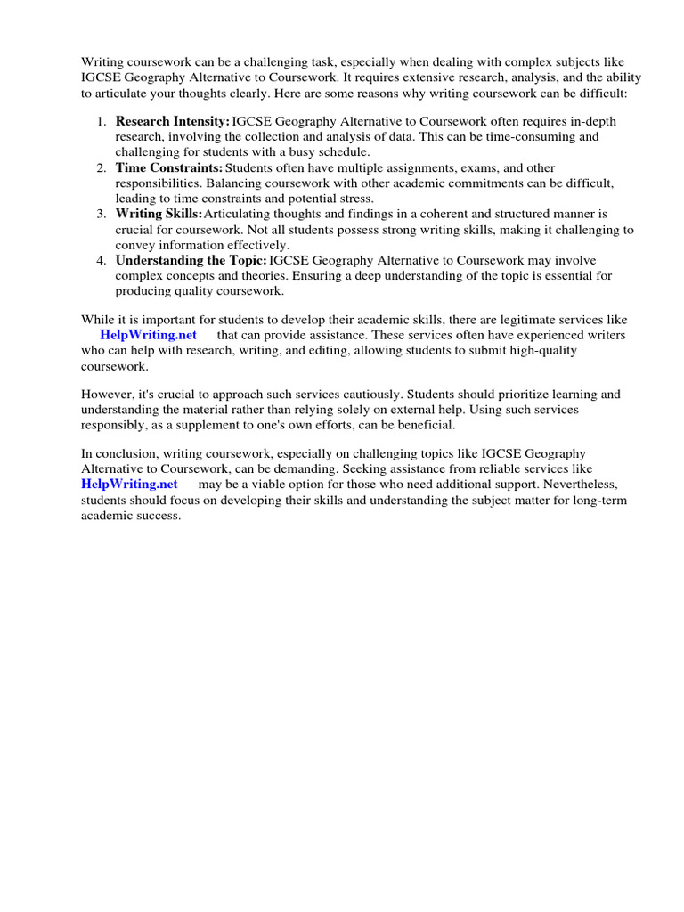 Igcse Geography Alternative To Coursework Notes Pdf Data Information