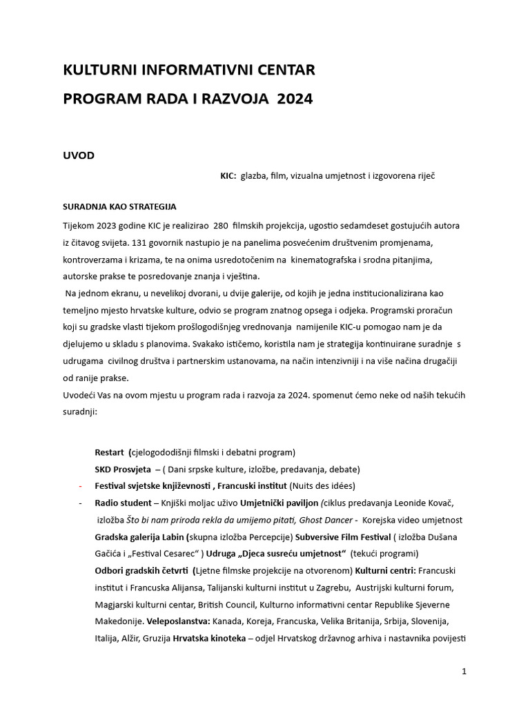 Program Rada I Razvoja 2024 | PDF