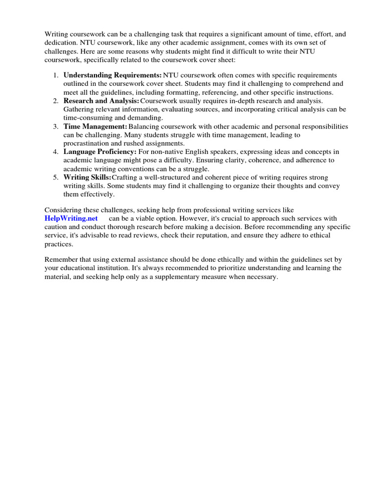 Ntu Coursework Cover Sheet | PDF | Employment | Internet