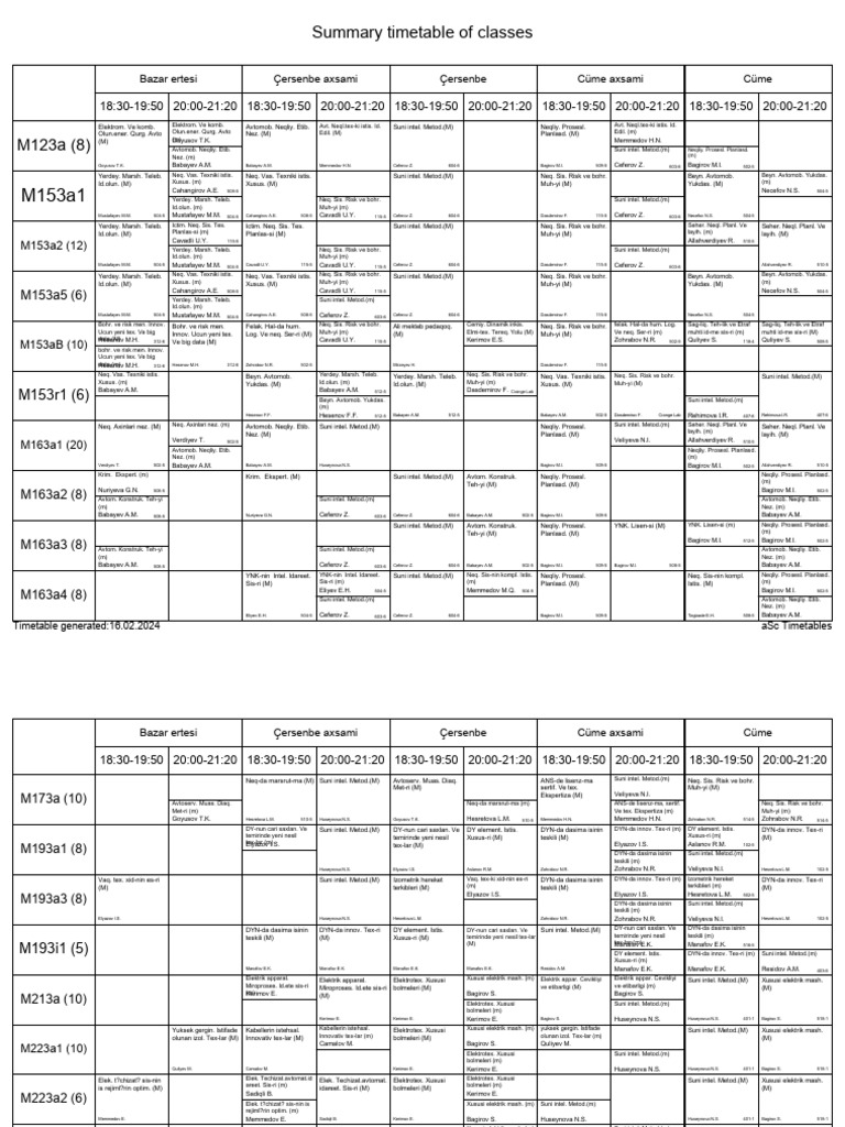 Dərs Cədvəli Qruplar 16.02.2024 | PDF
