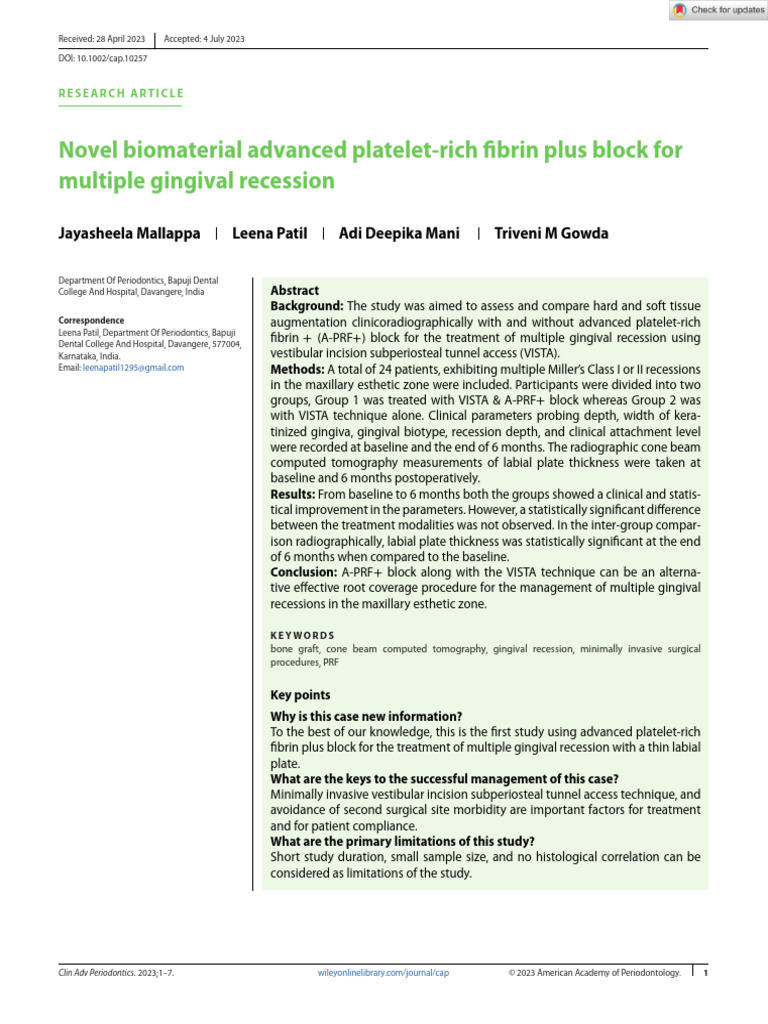 Clin Adv Periodontics - 2023 - Mallappa - Novel Biomaterial Advanced ...