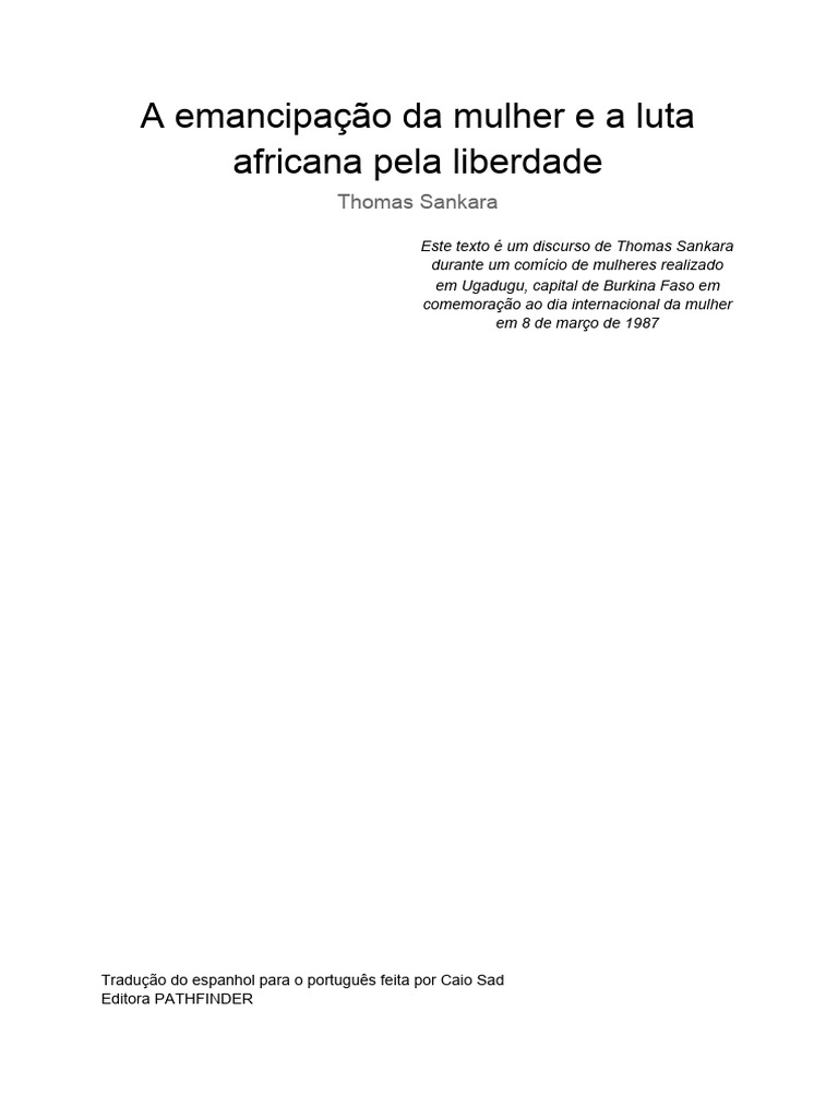 A Emancipação Da Mulher E A Luta Africana Por Liberdade Thomas