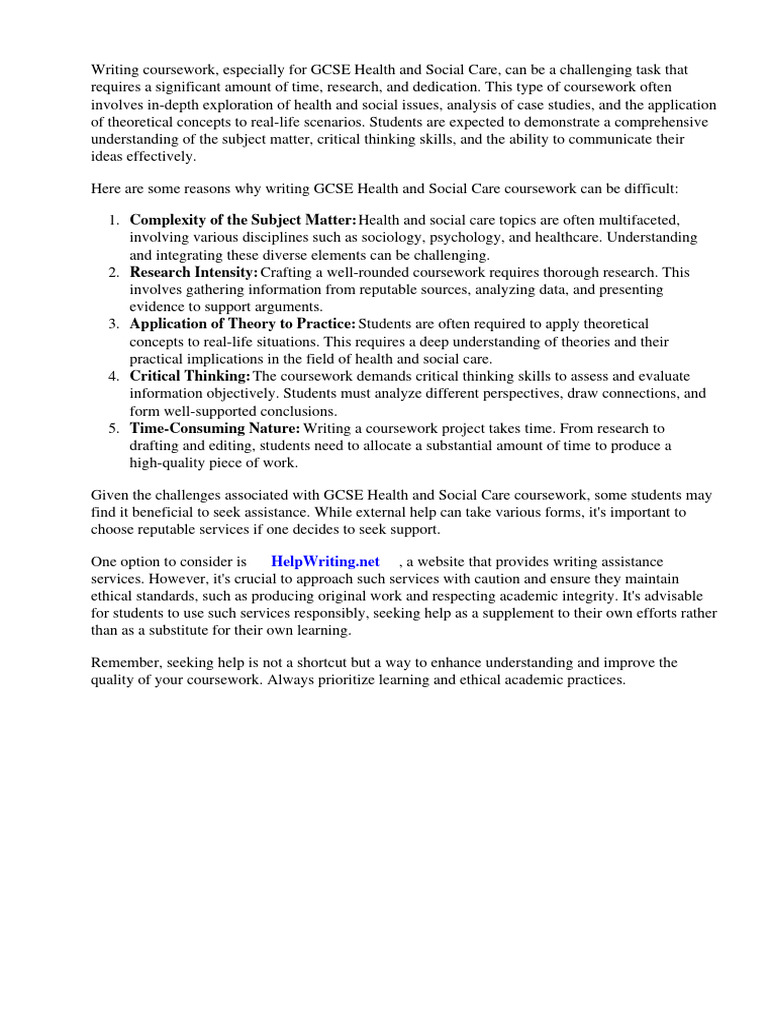 Gcse Health and Social Care Coursework Examples | PDF | Critical ...