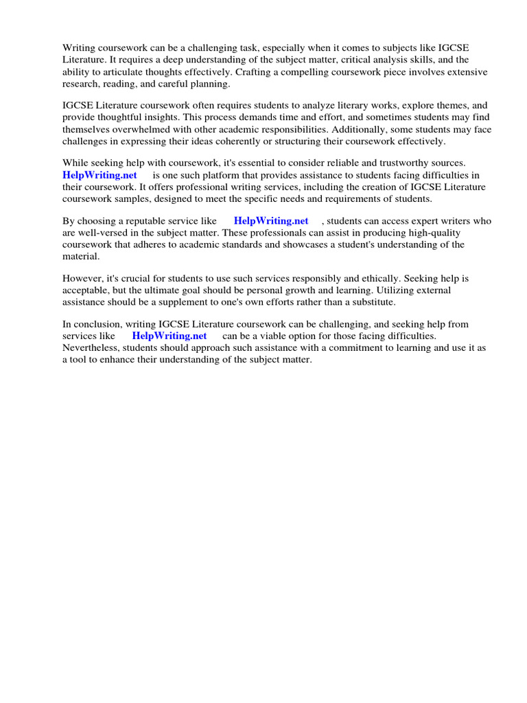 Igcse Literature Coursework Sample | PDF | Student Assessment And ... Igcse Literature Coursework Sample | PDF | Student Assessment And ...