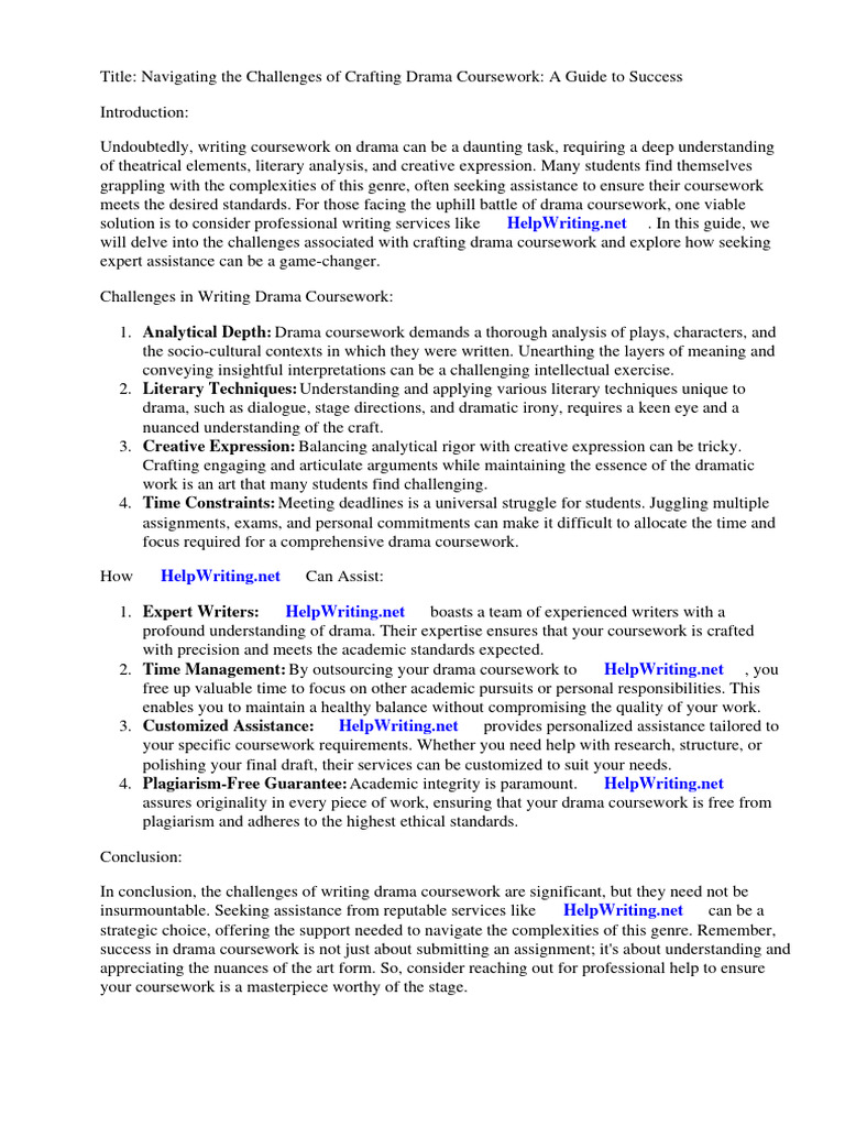 How To Write Drama Coursework | PDF