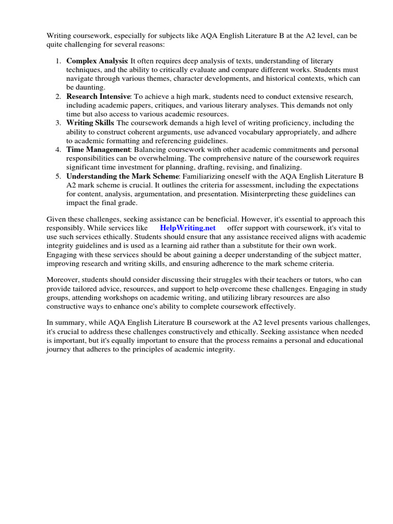 Aqa English Literature B Coursework A2 Mark Scheme | PDF | Facebook | Linked In