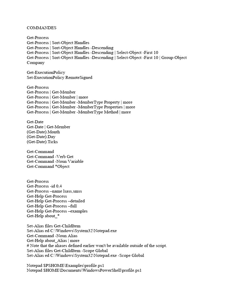 Commandes Powershell | PDF | String (Computer Science) | Operating System Technology