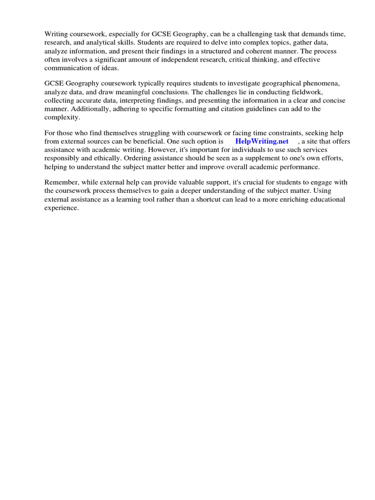 Gcse Coursework Geography Example | PDF