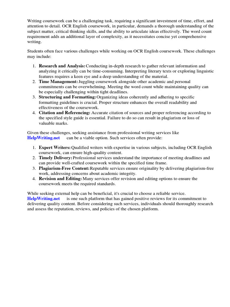 Challenges in OCR English Coursework | PDF | Gce Advanced Level (United Kingdom) | Optical ...