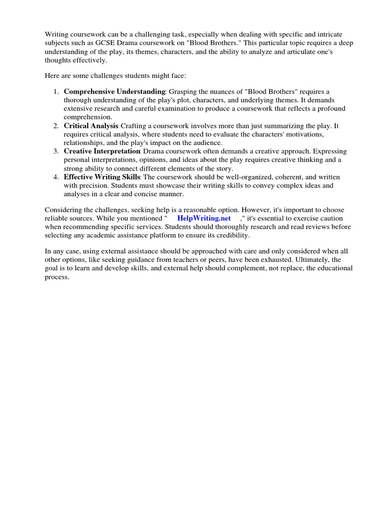 Gcse Drama Coursework Blood Brothers | PDF