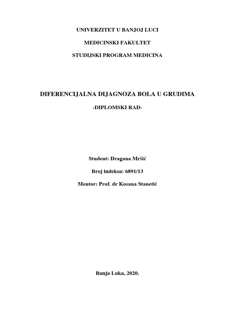 Diferencijalna Dijagnoza Bola U Grudima2 | PDF