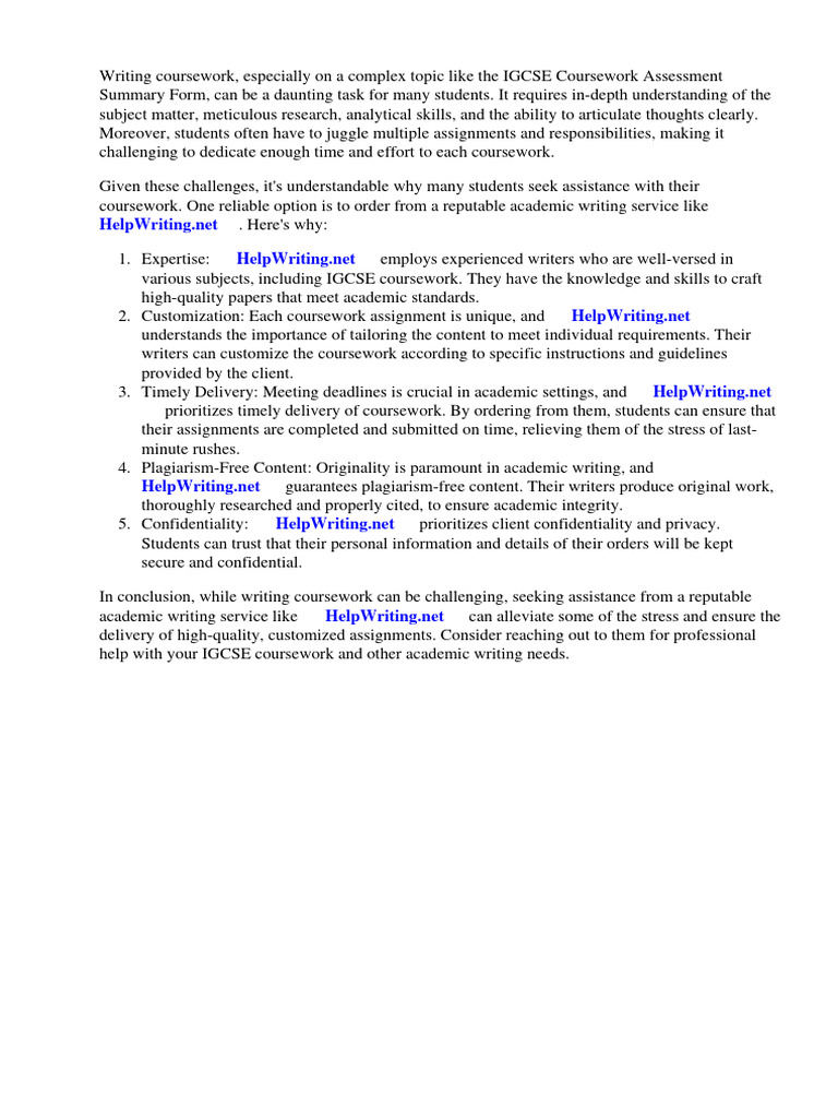 Igcse Coursework Assessment Summary Form Pdf Outsourcing Economies
