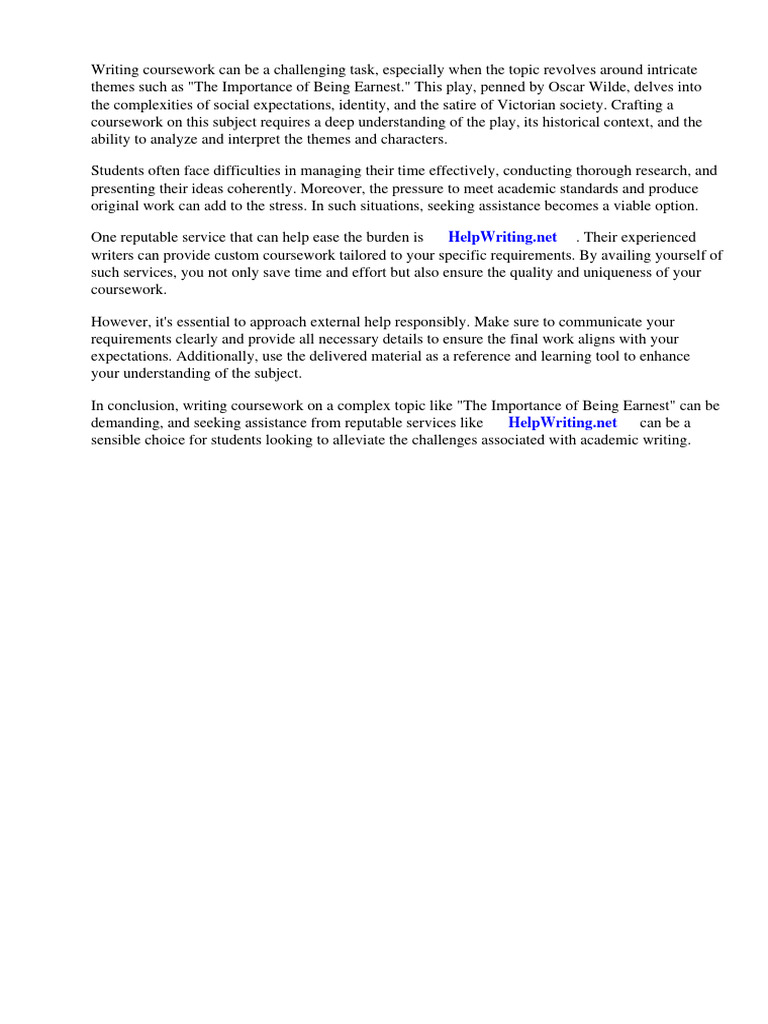 Coursework Questions On The Importance of Being Earnest | PDF | The ...