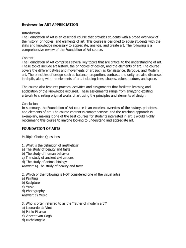 Reviewer For ART APPRECIATION | PDF | Composition (Visual Arts) | The Arts