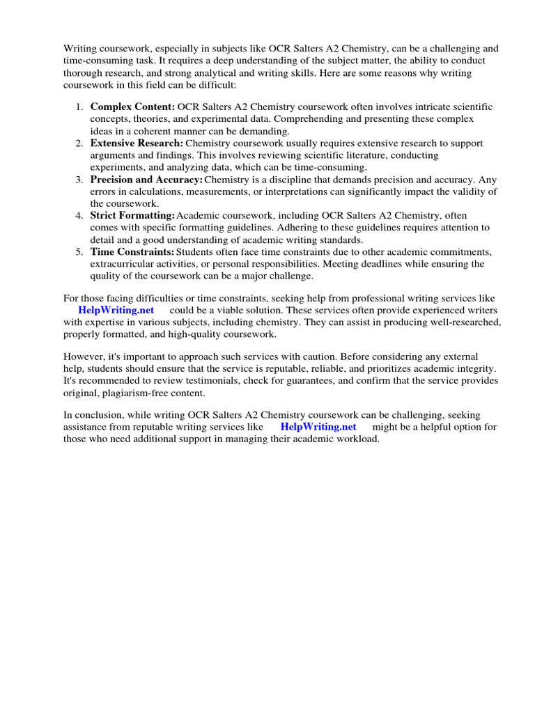 Ocr Salters A2 Chemistry Coursework | PDF | Chemical Bond | Molecules