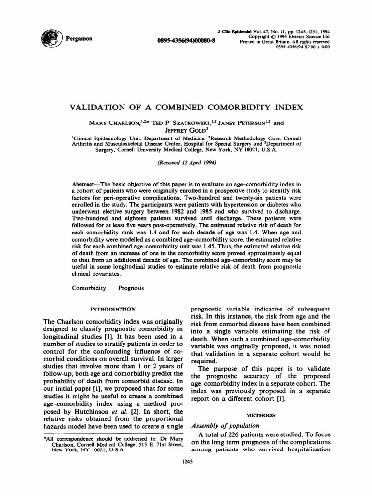 Validation of A Combined Comorbidity Index | PDF | Comorbidity | Hypoglycemia