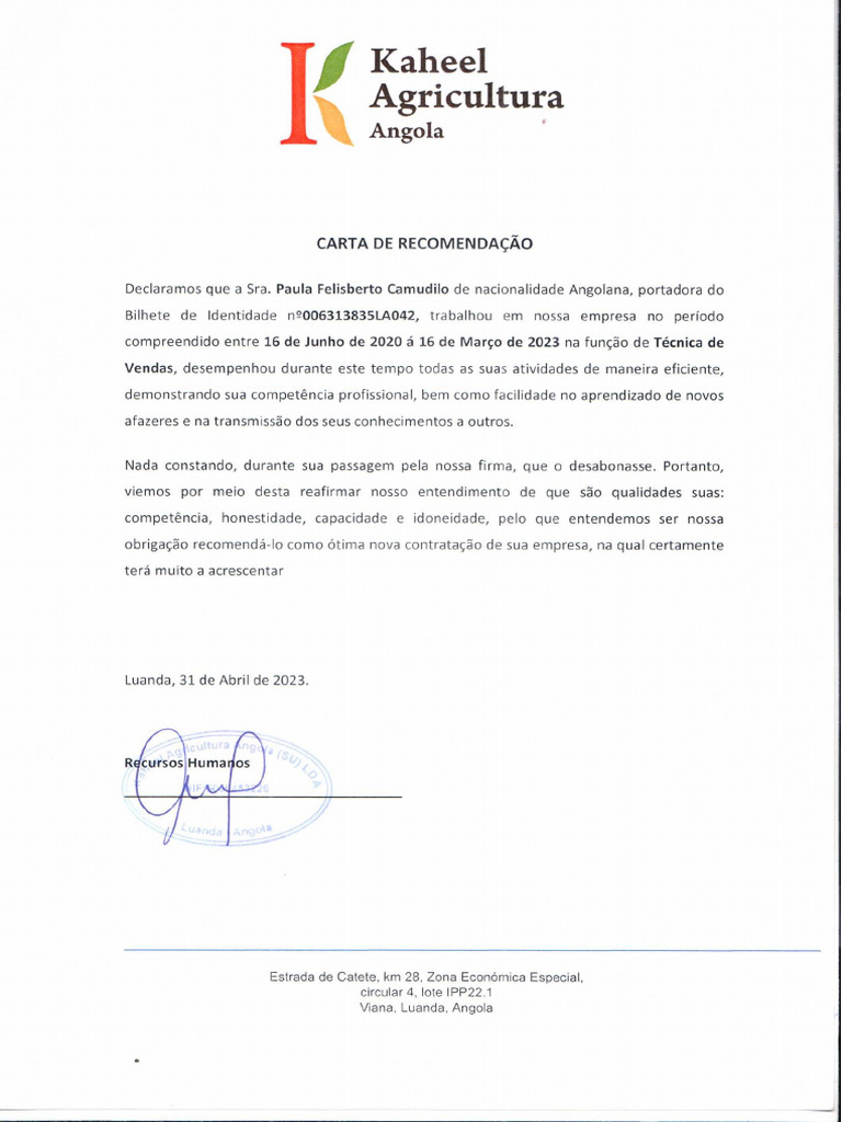 Carta de Recomendação Kaheel | PDF