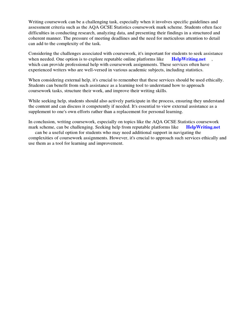 Aqa Gcse Statistics Coursework Mark Scheme | PDF | Statistics